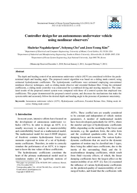 Pdf Controller Design For An Autonomous Underwater Vehicle Using