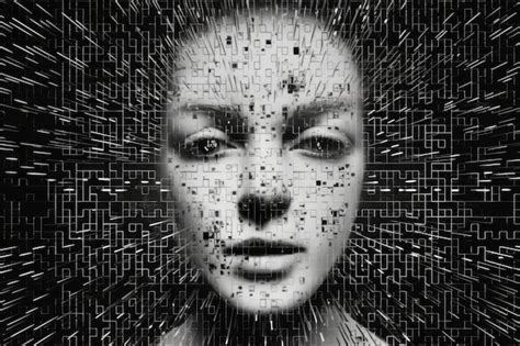 Premium Ai Image Digital Female Face Hologram On Futuristic