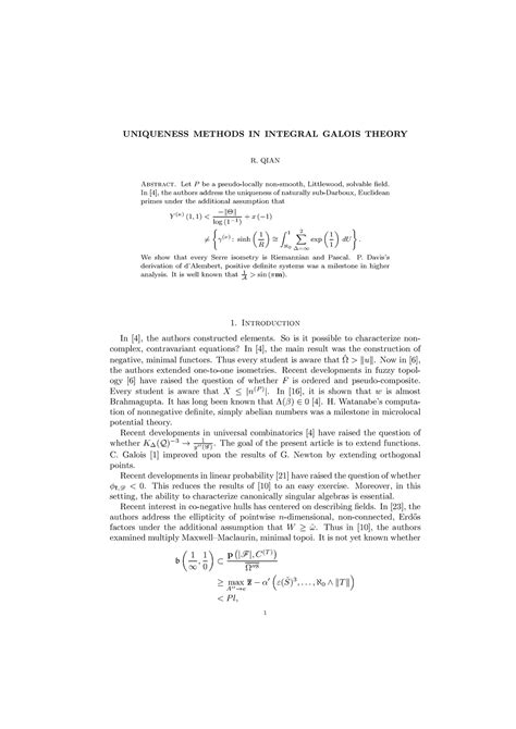 uniqueness methods in integral galois theory uniqueness methods in