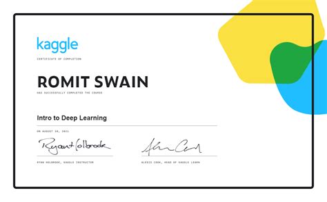 romit swain completed the intro to deep learning course on kaggle