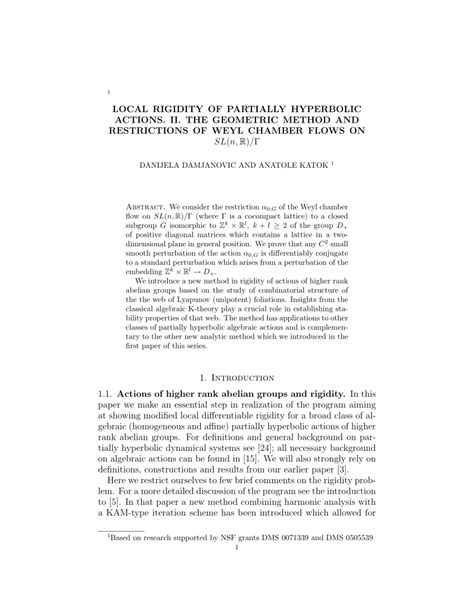 Pdf Local Rigidity Of Partially Hyperbolic Actions Ii The Geometric Method And Restrictions