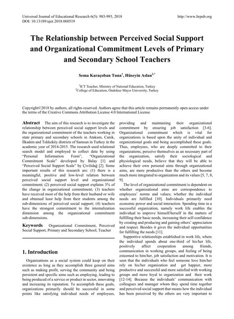 Pdf The Relationship Between Perceived Social Support And Organizational Commitment Levels Of