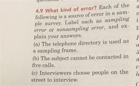Solved 49 What Kind Of Error Each Of The A Following Is A