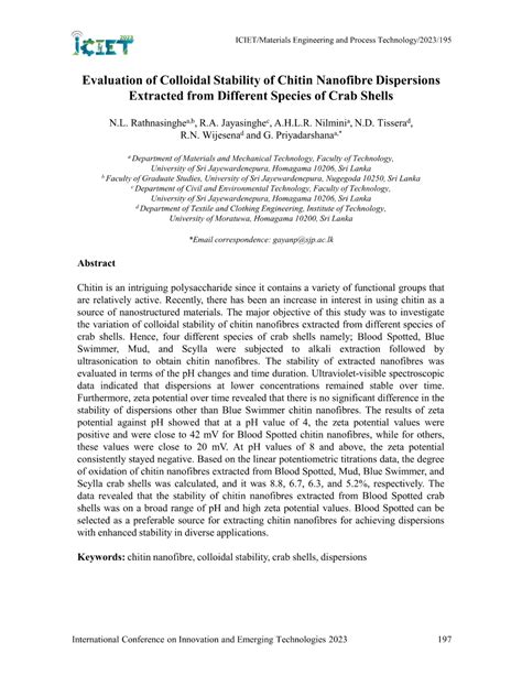 Pdf Evaluation Of Colloidal Stability Of Chitin Nanofiber Dispersions