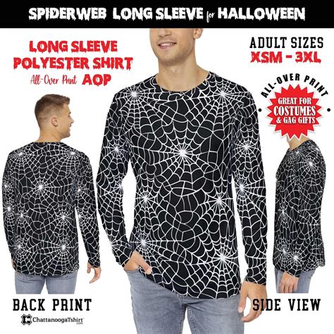 Halloween Spider Web Repeating Pattern Mens Long Sleeve Shirt Aop Adult Sizes Xsm To 4xl