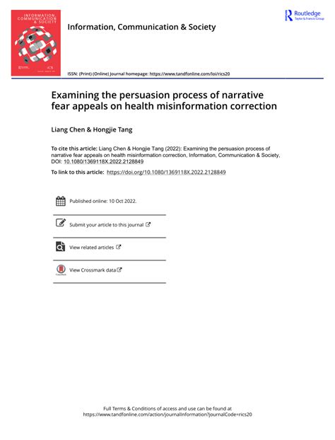 Pdf Examining The Persuasion Process Of Narrative Fear Appeals On Health Misinformation Correction