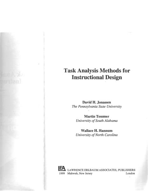 Task Analysis Methods For Instructional Design
