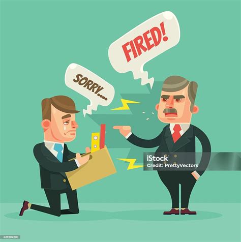 해고 된 사무실 노동자 화가 보스 캐릭터 벡터 플랫 만화 일러스트레이션 경기 침체에 대한 스톡 벡터 아트 및 기타 이미지