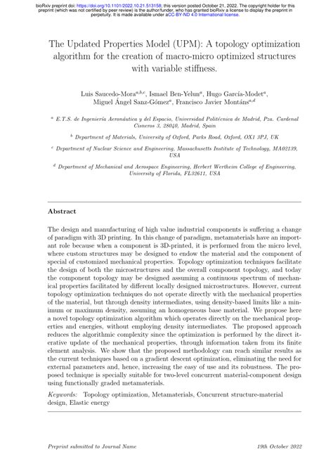 PDF The Updated Properties Model UPM A Topology Optimization Algorithm For The Creation Of