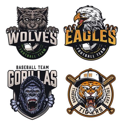 Colorful Vintage Sports Teams Logos Set Royalty Free Vector
