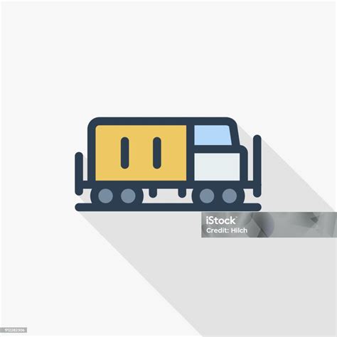 기차 머리 철도 얇은 라인 플랫 컬러 아이콘 선형 벡터 기호입니다 화려한 긴 그림자 디자인입니다 1에 대한 스톡 벡터 아트 및
