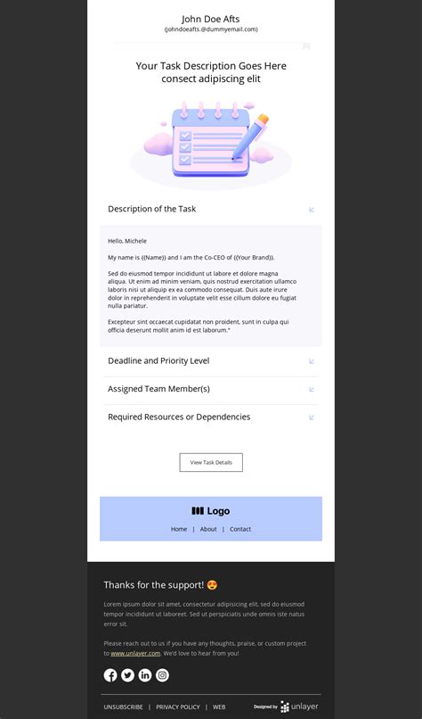 Task Assignment Email Template Unlayer