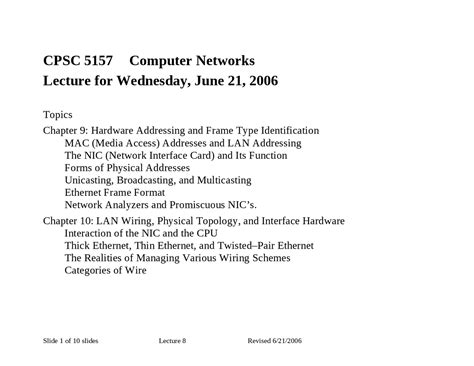 Hardware Addressing And Frame Type Identification Lecture Notes