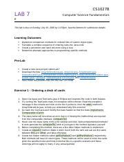 Lab7 Docx CS1027B LAB 7 Computer Science Fundamentals II This Lab Is Due On Sunday July 19