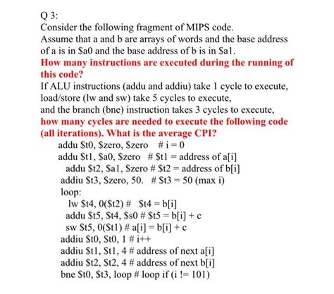 solved q 3 consider the following fragment of mips code