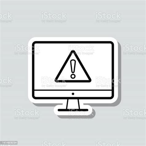 위험 경고 주의가 있는 데스크탑 컴퓨터 회색 배경에 아이콘 스티커 3차원 형태에 대한 스톡 벡터 아트 및 기타 이미지 3차원 형태 개념 경계 표지 Istock