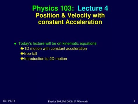 PPT Physics Lecture Position Velocity With Constant Acceleration PowerPoint
