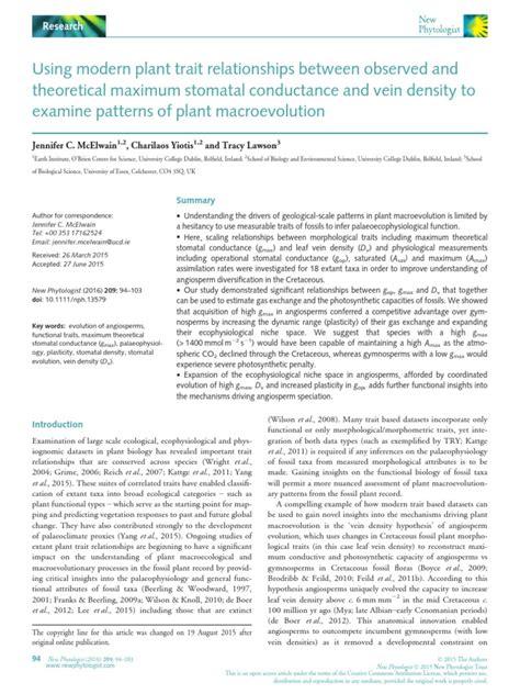 2016 Using Modern Plant Trait Relationships Between Observed And