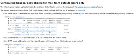 networking postfix 3 6 configuration turning off body and header