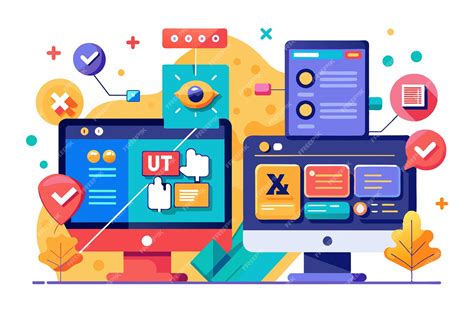two computer screens showcase distinct ui ux design elements with
