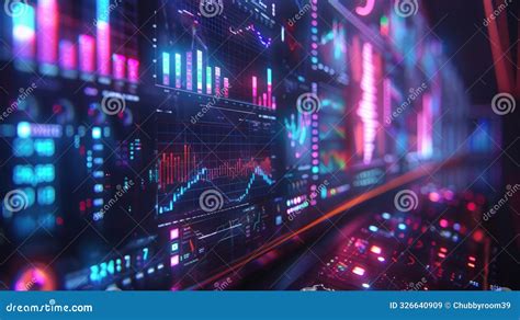 Illuminated Graphs And Data On Multiple Computer Monitors Showcasing