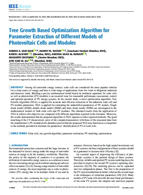 Pdf Tree Growth Algorithm For Pv Cell Parameter Extraction
