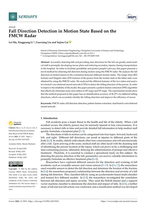Pdf Fall Direction Detection In Motion State Based On The Fmcw Radar