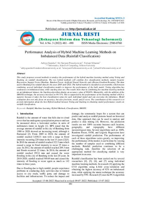 Pdf Hybrid Ml Methods For Imbalanced Rainfall Data