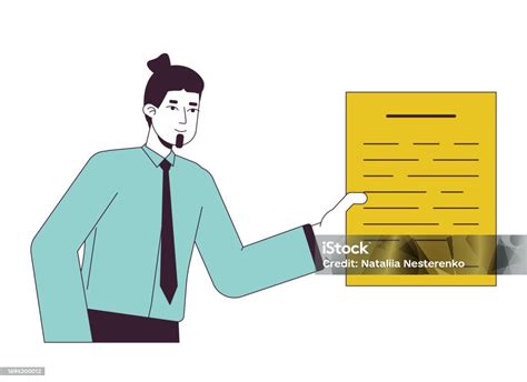 수염 난 남성 회사원이 서류 작업을 하는 플랫 라인 컬러 벡터 문자 2차 도형에 대한 스톡 벡터 아트 및 기타 이미지 2차 도형 가공의 인물 기업 비즈니스 Istock