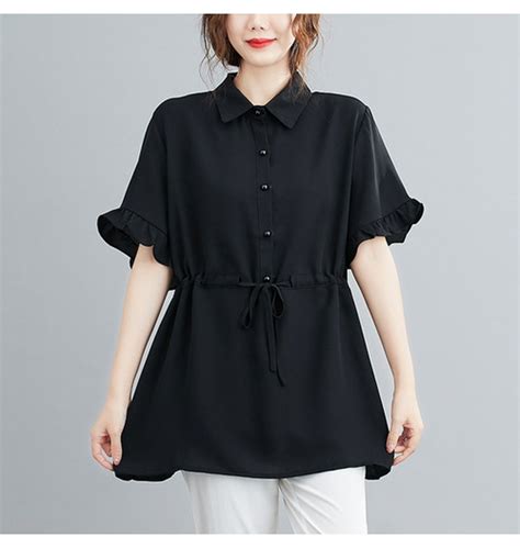 여성티셔츠여자티 롱루즈핏 빅사이즈 카라넥 단추 스트링 프릴 소매 셔츠 다올2 티몬