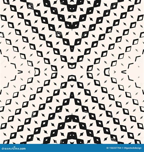 Black And White Geometric Halftone Seamless Pattern With Rhombuses In Cross Form Stock Vector