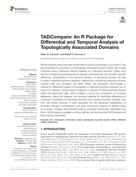 Pdf Tadcompare An R Package For Differential And Temporal Analysis Of Topologically