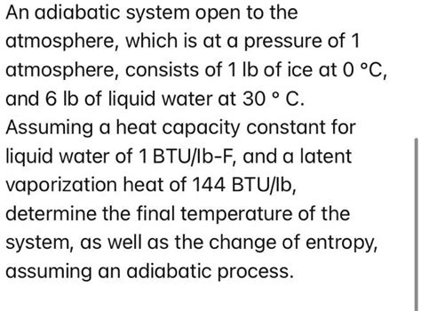 Solved Thermodynamic Problem Please I Need It Before 7 30 An Adiabatic