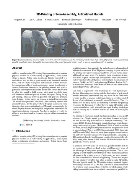 3d Printing Of Non Assembly Articulated Models Pdf Pdf 3 D Printing 3 D Computer Graphics