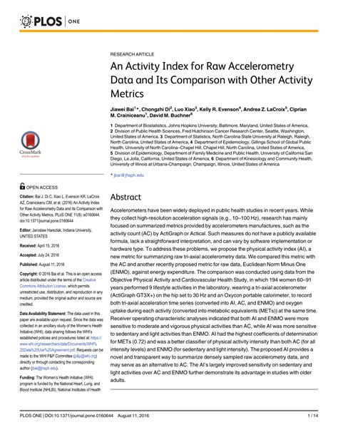 Pdf An Activity Index For Raw Accelerometry Data And Its Comparison
