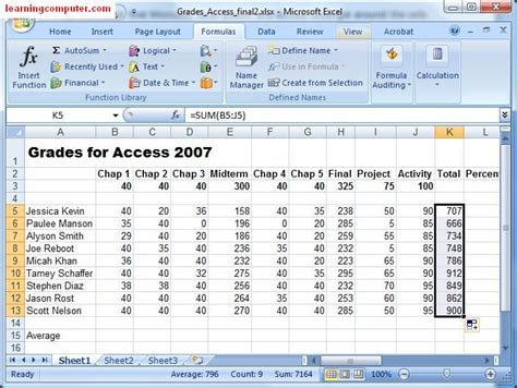 Microsoft Excel Formulas Tab Tutorial Learn Ms Excel 2007 It Online