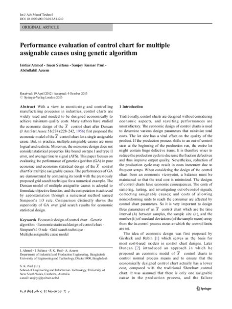 Pdf Performance Evaluation Of Control Chart For Multiple Assignable Causes Using Genetic