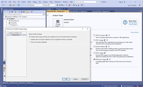C Can T Take Native Memory Snapshots In Visual Studio Memory Usage Tool Stack Overflow