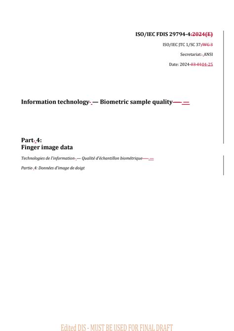 ISO IEC FDIS Information Technology Biometric Sample Quality Part Finger Image Data