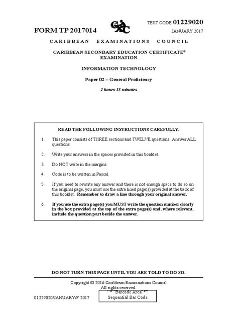 Csec Information Technology January 2017 P2 Pdf Barcode Computer Data Storage