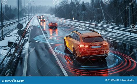 Radar Detection Systems For A Smart Car On The Road Ai Generated Stock Illustration