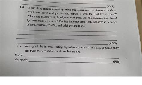 solved 1 8 ﻿in the three minimum cost spanning tree