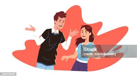 화가 난 남자 여자 부부는 헤어지고 주장 아내 남편 가족은 싸움 갈등을 겪고 다툼을 외치고 있습니다 관계 어려움 문제 이혼 위기 플랫 벡터 일러스트 2명에 대한 스톡 벡터