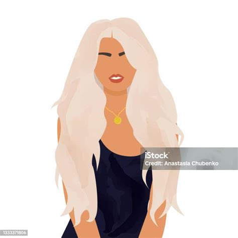 얼굴이없는 여자의 초상화 긴 머리를 가진 소녀 여성의 힘 얼굴이없는 추상적 인 그림 미니멀 한 스타일 벡터 일러스트레이션 구도에