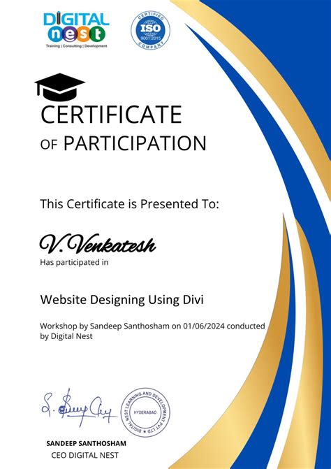 completed a website design seminar with digital nest venkatesh vemula
