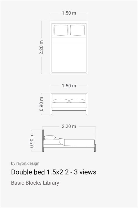 Double Bed 15x22 3 Views 2d Cad Block In 2025 Double Beds