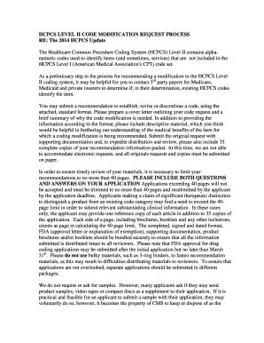Fillable Online Cms Hcpcs Level Ii Code Modification Request Process Re The Hcpcs Update
