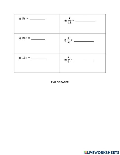 Evaluating Algebraic Expression Online Exercise For Live Worksheets