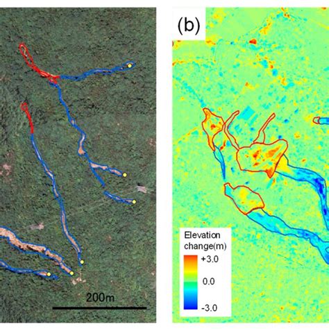 A Visually Delineated Erosion And Deposition Areas In Debris Flows In Download Scientific