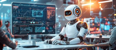 Seamless Collaboration Between Human And Ai Robot In Modern Tech Workspace Premium Ai